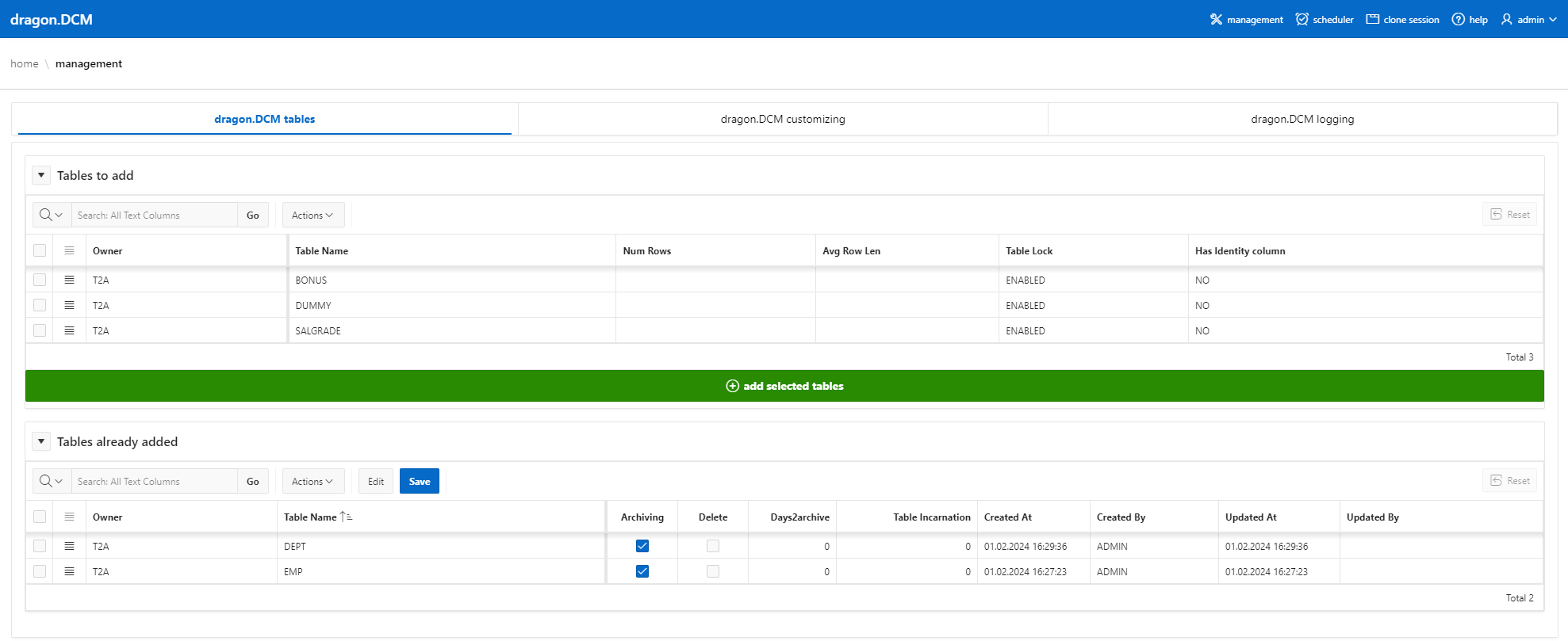 dragon.DCM – Oracle data archiving and historization